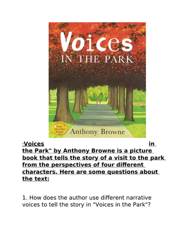 Voices In The Park - Questions for guided reading | Teaching Resources
