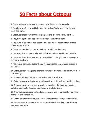 Let's learn about Octopus: Did You Know 50 Fun Facts for kids ...