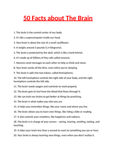 Let's learn about The brain: Did You Know 50 Fun Facts for kids ...