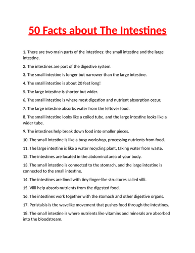Let's learn about Intestines: Did You Know 50 Fun Facts for kids ...