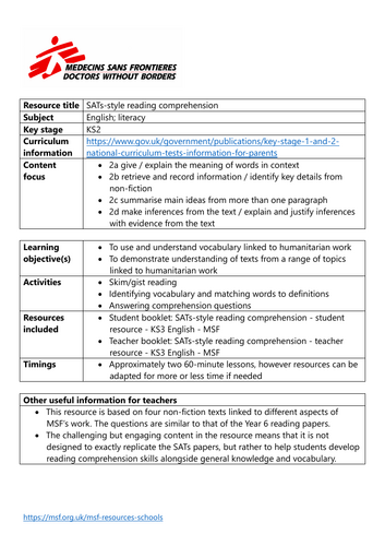 SATs-style reading comprehension | English | KS2 | MSF | Teaching Resources