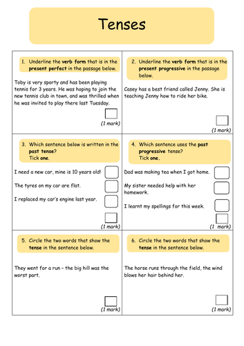 Tenses Practice Questions - Year 6 SATs | Teaching Resources