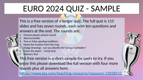 Euro 2024 Quiz - any subject or during form time - SAMPLE | Teaching ...