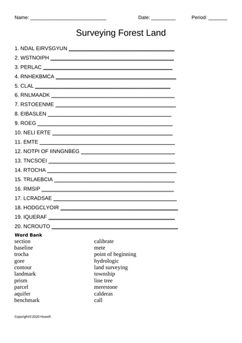 Surveying Forest Land Word Scramble | Teaching Resources