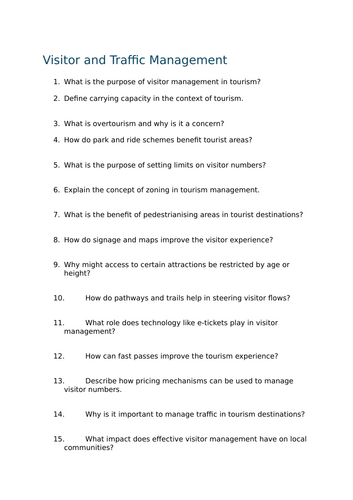 Destination Development and Management Cambridge A Level Travel and Tourism ENTIRE UNIT ...