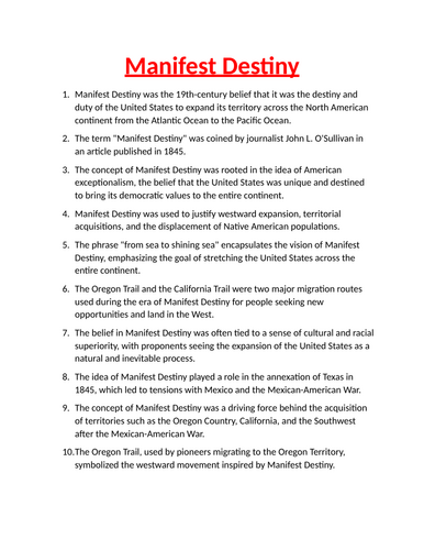 Let's learn about The Manifest Destiny: Did You Know 50 Fun Facts for ...