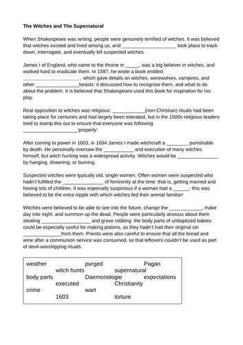 Macbeth context cloze activities | Teaching Resources