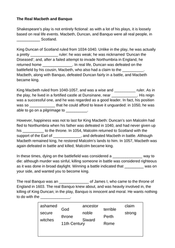 Macbeth context cloze activities | Teaching Resources