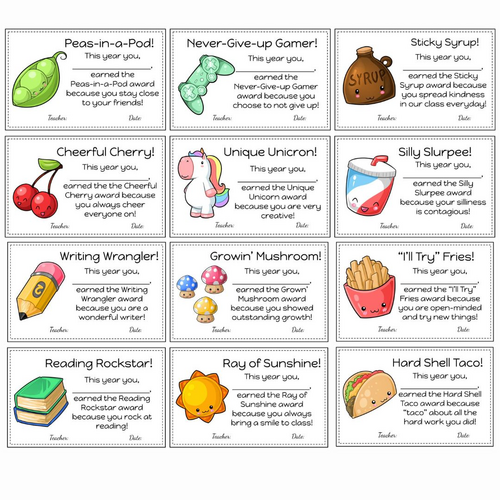 50 Positive End of the Year Awards for Students | Cute | Funny | PDF ...