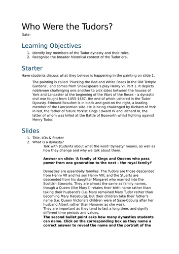 KS3 History Tudors Lesson - Who Were The Tudors? | Teaching Resources