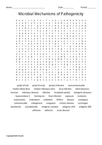 Microbial Mechanisms of Pathogenicity Word Search for a Microbiology ...