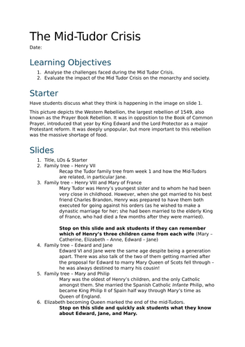 The Mid-Tudor Crisis - KS3 History Tudors Lesson | Teaching Resources