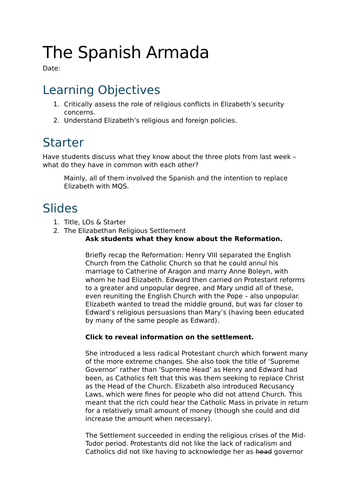 KS3 History Tudors Lesson - The Spanish Armada | Teaching Resources