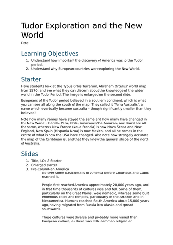 KS3 History Tudors Lesson - Tudor Exploration and the New World ...