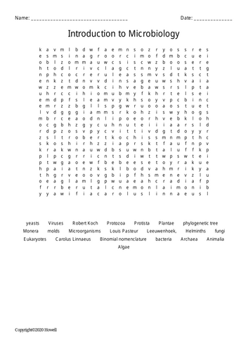 Introduction to Microbiology Word Search for a Microbiology Course ...