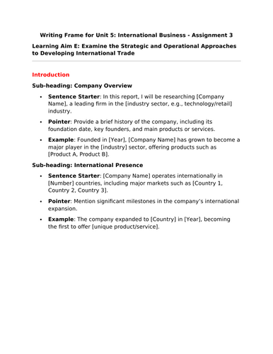 BTEC Business - Unit 5 International Business: Learning Aim E Complete ...