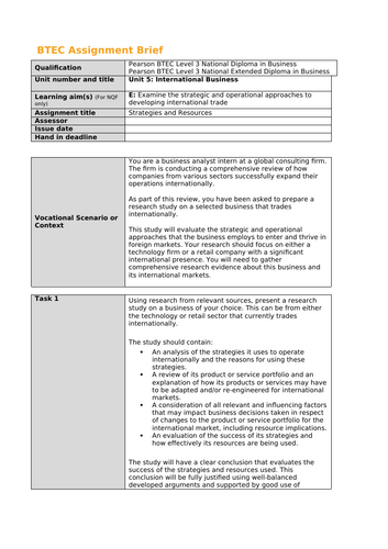 BTEC Business - Unit 5 International Business: Learning Aim E Complete ...