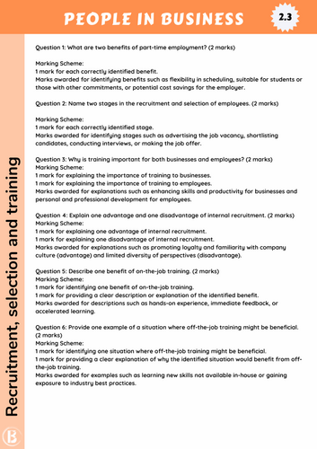 IGCSE Business Unit 2.3: Recruitment, selection and training of ...
