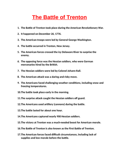 The Battle of Trenton: Did You Know 50 Fun Facts for kids | Teaching ...