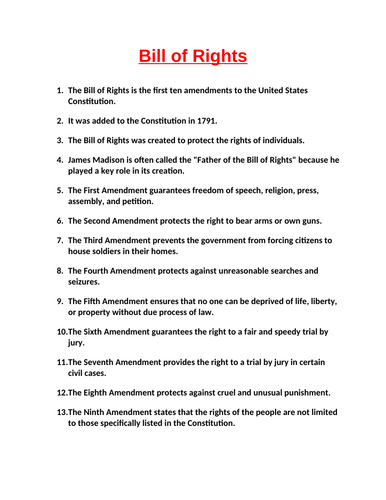 Bill of Rights: Did You Know 50 Fun Facts for kids | Teaching Resources
