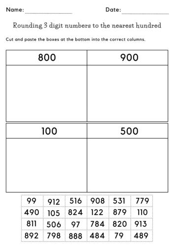printable cut and paste rounding worksheets - rounding to the nearest ...