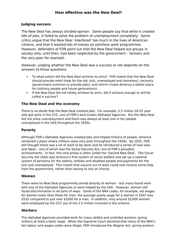 AQA 8145 America 1920-73 - how effective was the New Deal? | Teaching ...