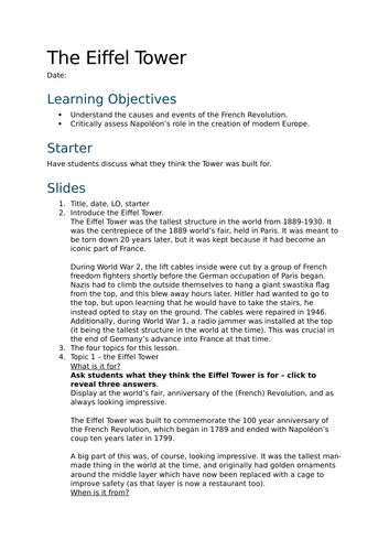 KS3 the Eiffel Tower - The History of the World in 11 buildings ...