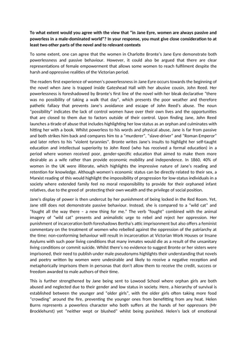 WJEC AS English Literature Unit 1 A grade Jane Eyre Essay | Teaching ...