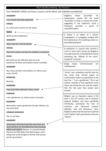 Much Ado About Nothing Act 4 Scene 2 Fully Annotated | Teaching Resources
