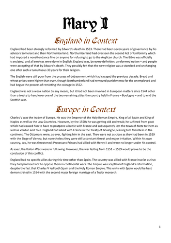 A-Level Mary I Revision Booklet | Teaching Resources