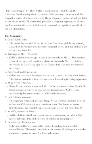 The Color Purple - Revision Notes | Teaching Resources