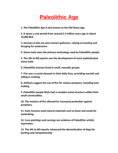 The Paleolithic Age: Did You Know 50 Fun Facts for kids | Teaching ...