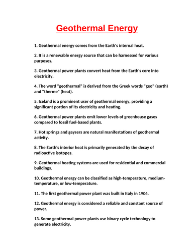 Geothermal Energy: Did You Know 50 Fun Facts for kids | Teaching Resources