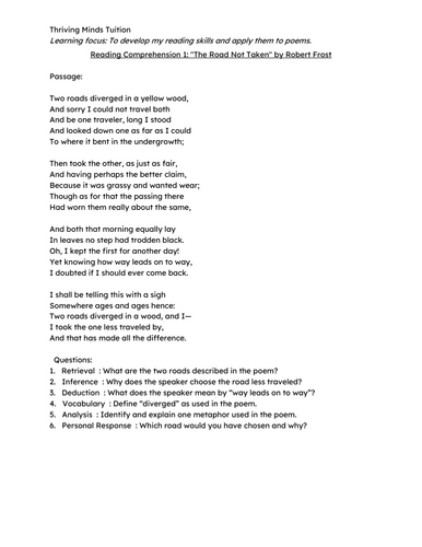 KS3 Poetry Reading Comprehensions | Teaching Resources