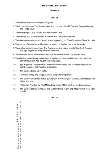The Beatles (Music Cover Work Booklet) | Teaching Resources