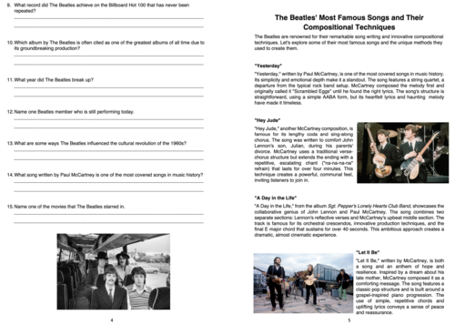 The Beatles (Music Cover Work Booklet) | Teaching Resources