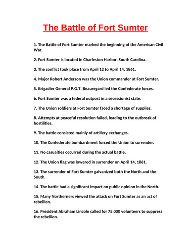 The Battle of Fort Sumter: Did You Know 50 Facts for kids | Teaching ...
