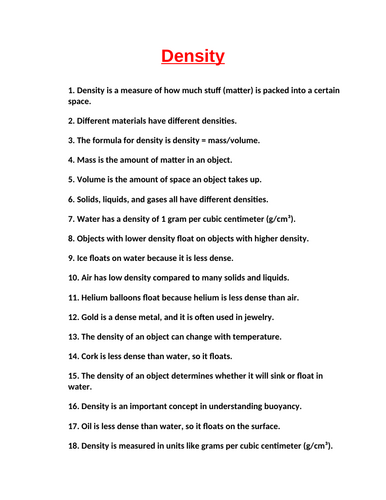 Let's learn about Density: Did You Know 50 Facts for kids | Teaching ...