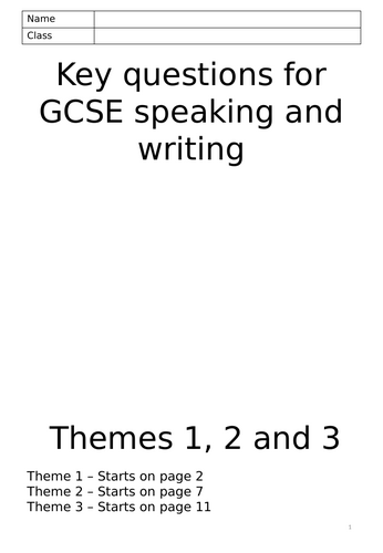 GCSE Spanish speaking and writing questions booklet | Teaching Resources GCSE Spanish speaking and writing questions booklet | Teaching Resources