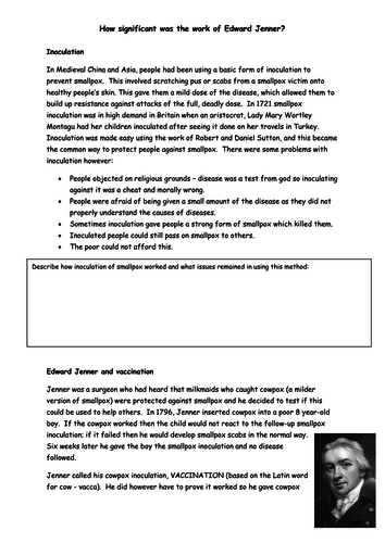 AQA 8145 - Health - Jenner and vaccination | Teaching Resources