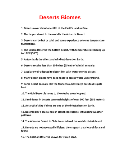 Deserts Biomes: Did You Know 50 Facts for kids | Teaching Resources
