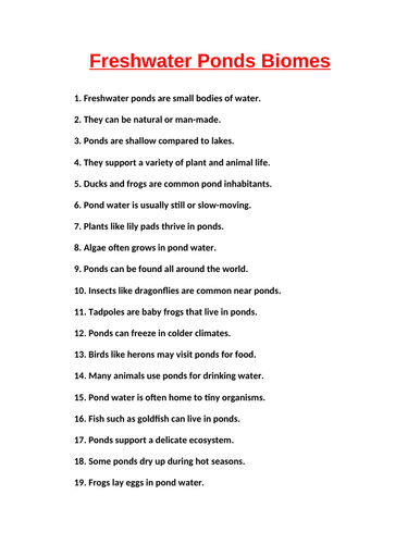 Freshwater Ponds Biomes: Did You Know 50 Facts for kids | Teaching ...