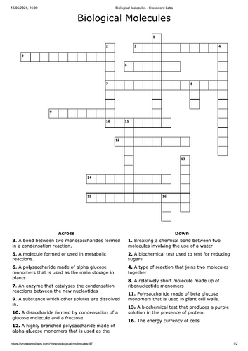 A Level Bio Crosswords - Paper 1, AQA | Teaching Resources