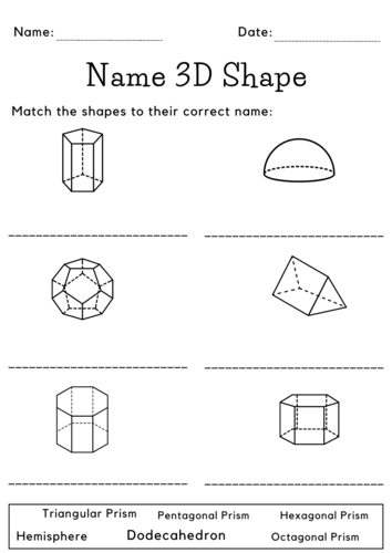 kindergarten printable 3d shapes naming worksheet | Teaching Resources