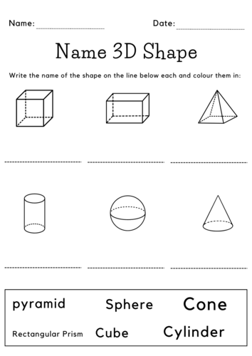 kindergarten printable 3d shapes naming worksheet | Teaching Resources