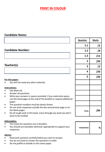 Media Studies GCSE AQA Paper Two: Full Mark Responses and Mark Scheme ...