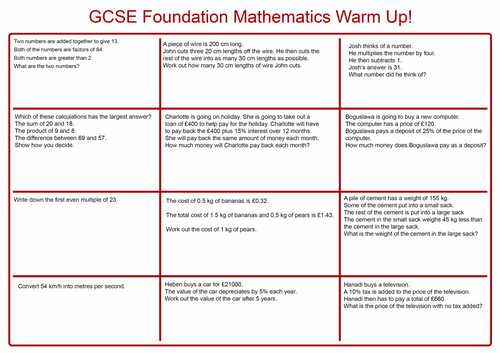 GCSE Foundation Mathematics Morning Warm Up 3! | Teaching Resources