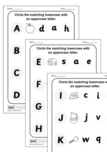 Toddler Printable Workbook Match with Picture and Connect Letter Circle ...