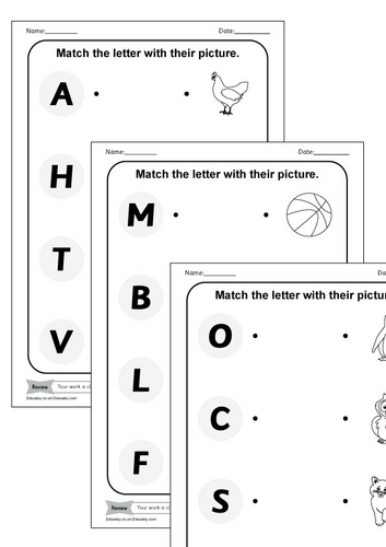 Toddler Printable Workbook Match with Picture and Connect Letter Circle ...