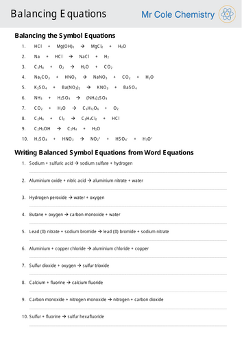 Balancing Equations | Teaching Resources